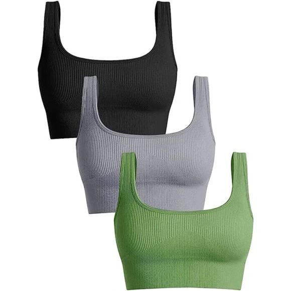 Tops | Womens 3 Piece Medium Support Tank Top Ribbed Seamless Removable ...